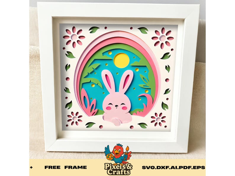 Cute Bunny Floral Spring 3D Layered SVG, Easter Rabbit Cut File for ...
