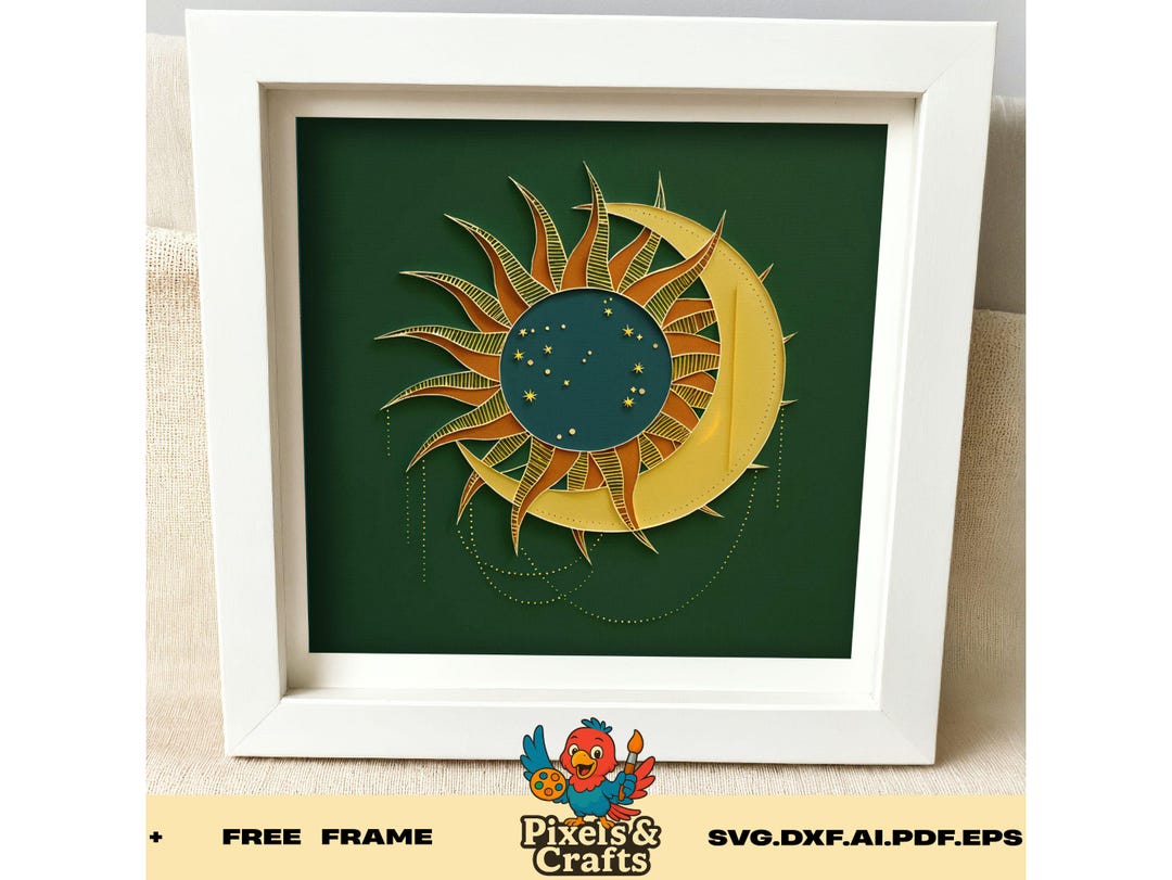 Celestial Sun and Moon SVG, 3D Layered Papercut Shadow Box Template ...