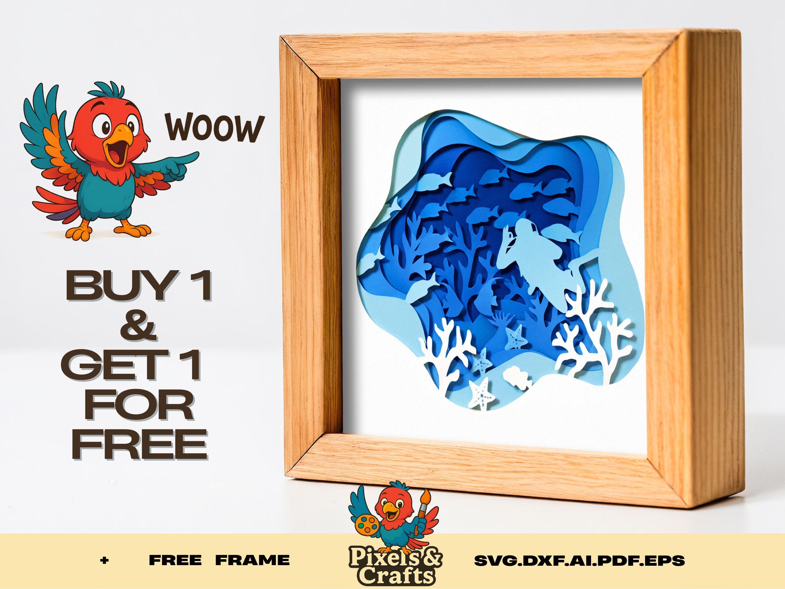 Scuba Diver Shadow Box SVG, 3D Layered Paper Cut Template, Ocean ...