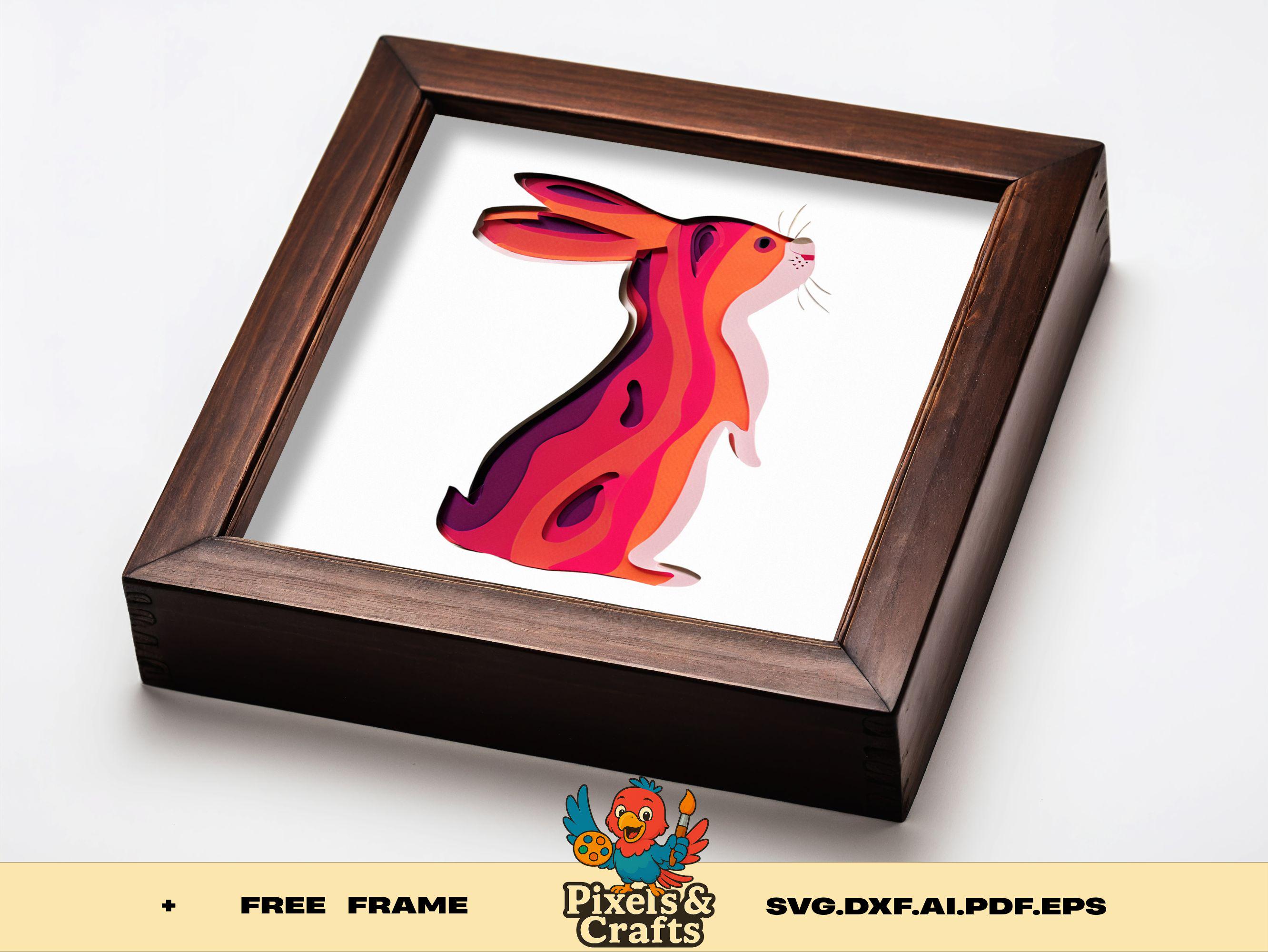 Rabbit Shadow Box SVG, 3D Layered Paper Cut Template, Colorful Bunny ...