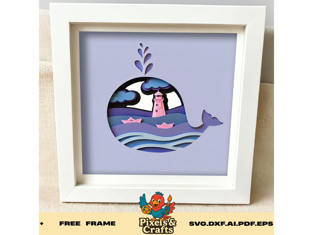 Whale Lighthouse Shadow Box SVG,3D Layered Paper Cut Template,ocean ...