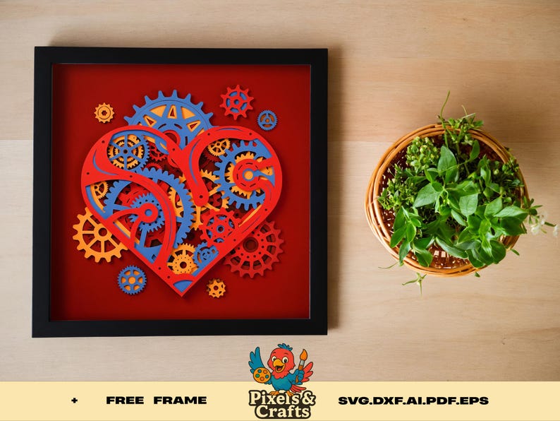 Steampunk Heart Gears SVG Layered Shadow Box Papercut File for Cricut ...