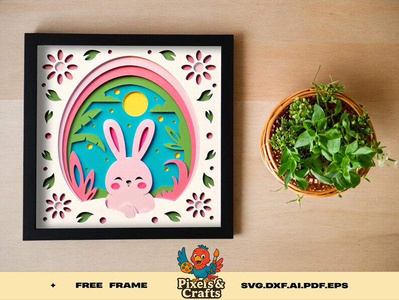 Cute Bunny Floral Spring 3D Layered SVG, Easter Rabbit Cut File for ...