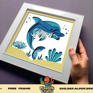 Dolphin Shadow Box SVG, 3D Layered Paper Cut Template, Ocean Animal Scene Cricut Silhouette ...