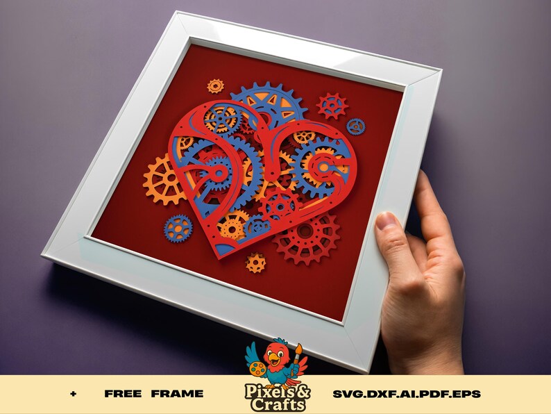Steampunk Heart Gears SVG Layered Shadow Box Papercut File for Cricut ...