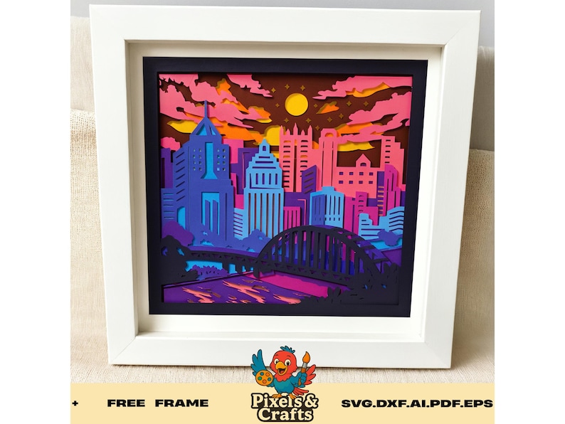 Pittsburgh Skyline Shadow Box SVG Layered Sunset Cityscape Cricut ...
