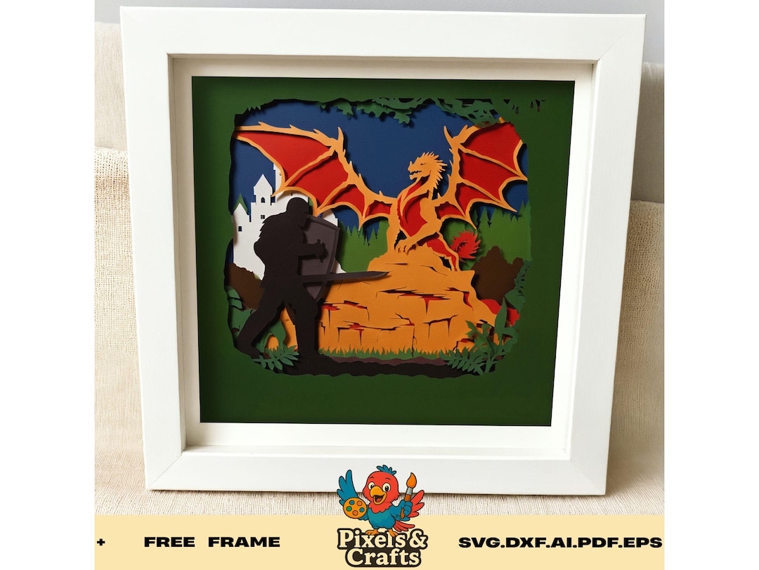 Knight Vs Dragon Shadow Box SVG, 3D Layered Paper Cut Template ...