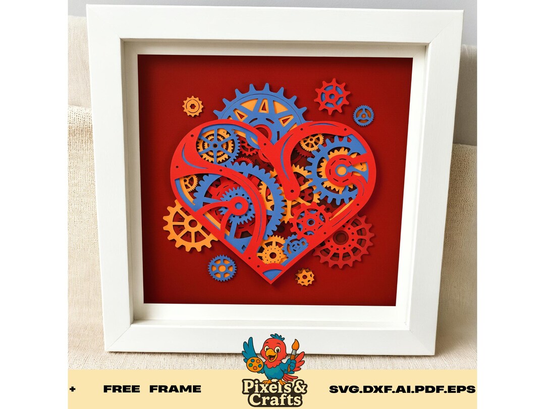 Steampunk Heart Gears SVG Layered Shadow Box Papercut File for Cricut ...