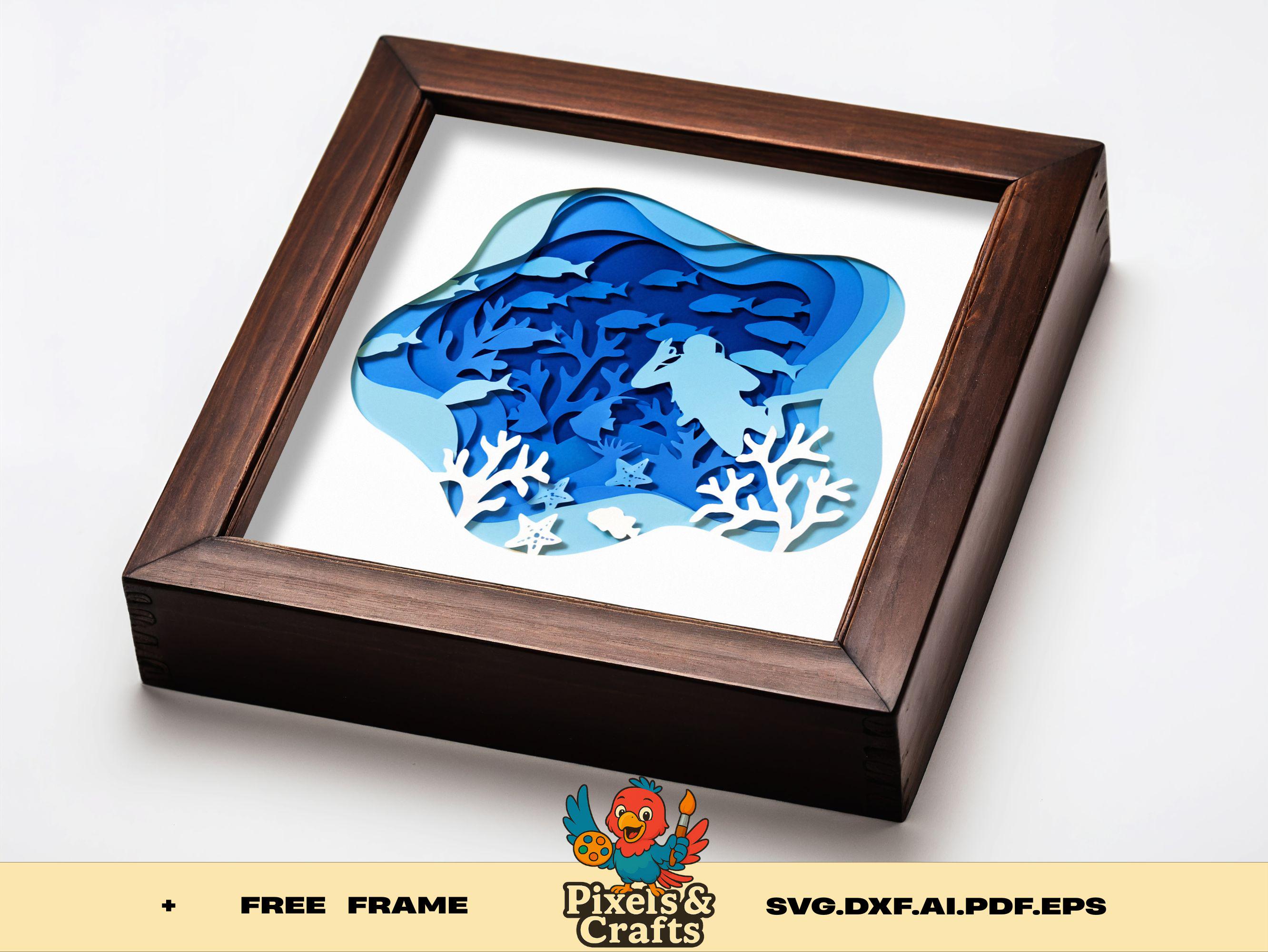 Scuba Diver Shadow Box SVG, 3D Layered Paper Cut Template, Ocean ...