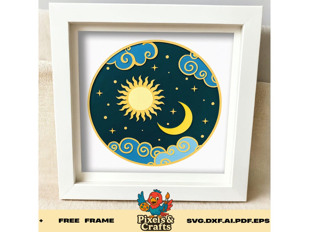 Celestial Sun and Moon SVG, Layered Mandala Shadow Box Paper Cut ...
