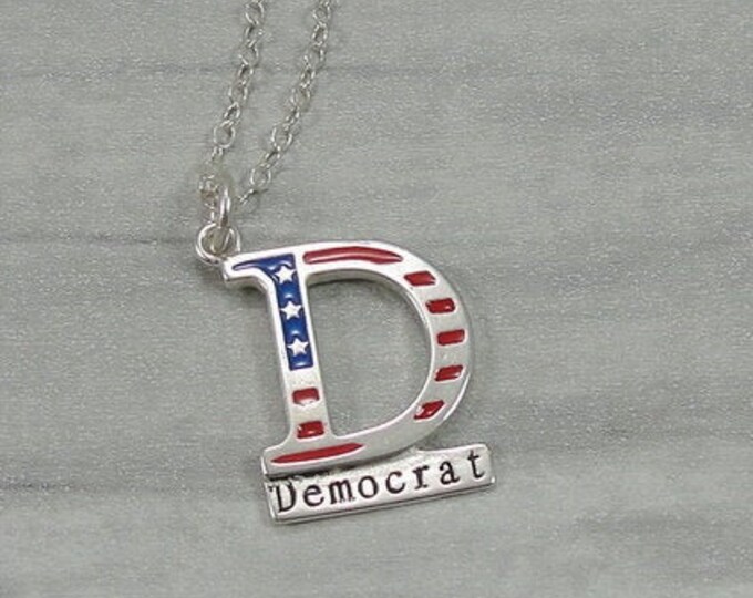 Democrat Necklace, Sterling Silver Democrat Charm on a Silver Cable ...