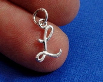 Sterling Silver Cursive L Initial Charm L Letter Charm - Etsy