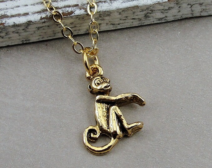 Tiny Monkey Necklace, Gold Monkey Charm Necklace, Primate Necklace ...