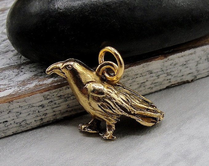 Crow Charm, Gold Crow Charm for Necklace or Bracelet, Raven Charm ...