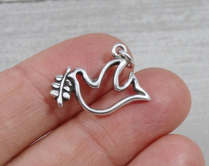 Sterling Silver Peace Dove Charm, Dove With Olive Branch Charm, Dove ...
