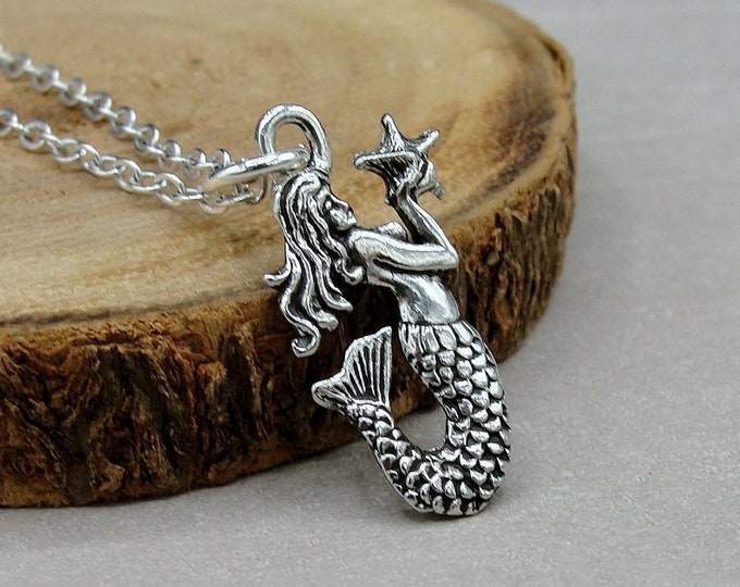 Silver Mermaid Necklace Mermaid Charm Mermaid Pendant Ocean - Etsy
