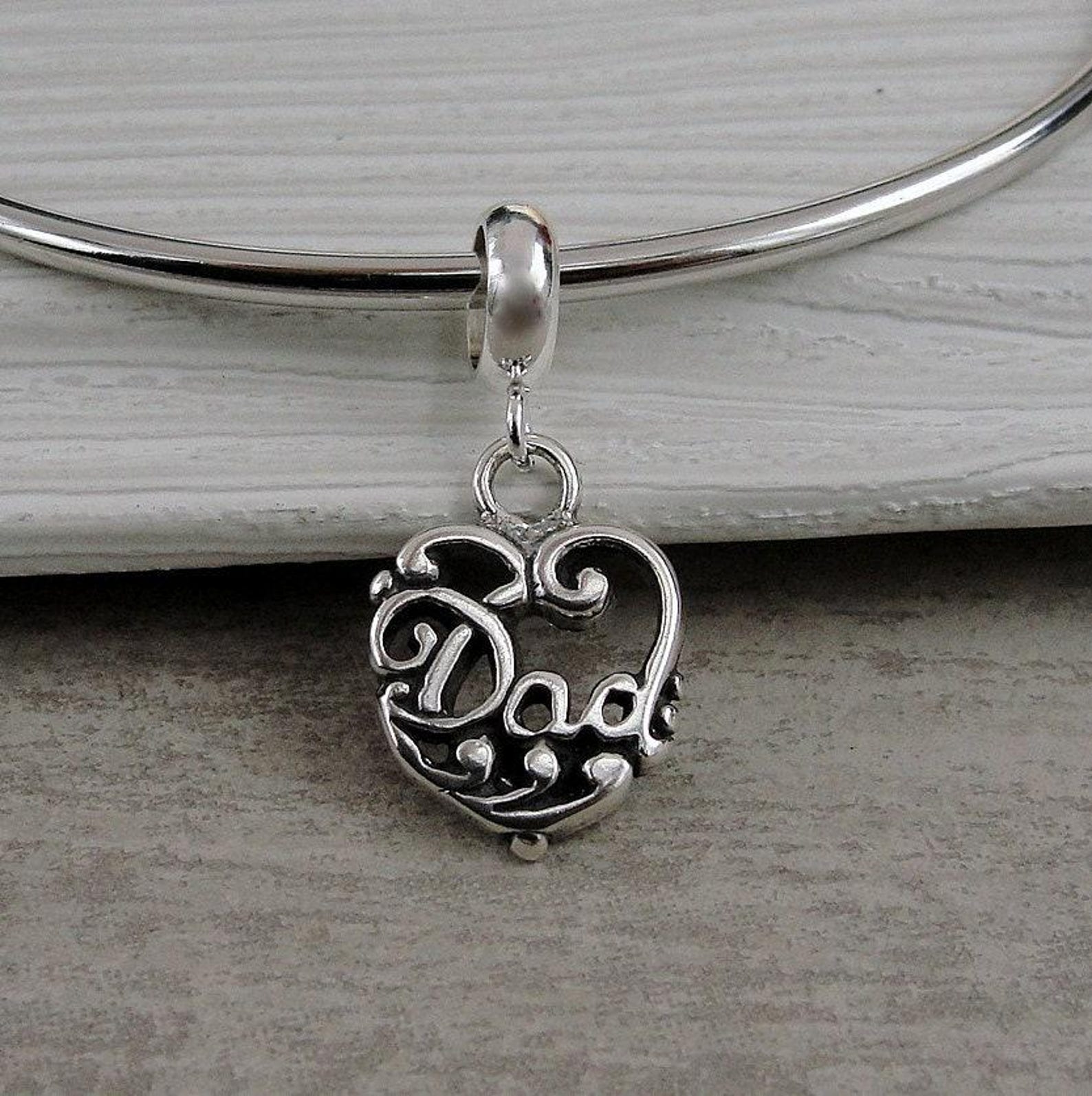 925 Sterling Silver Dad Dangle Bead Charm, Dad European Charm, Dad ...