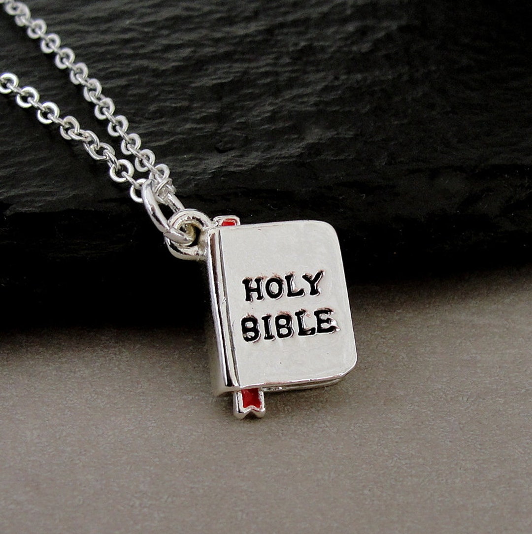 Silver Holy Bible Necklace, 3D Bible Charm, Religious Necklace, Bible ...