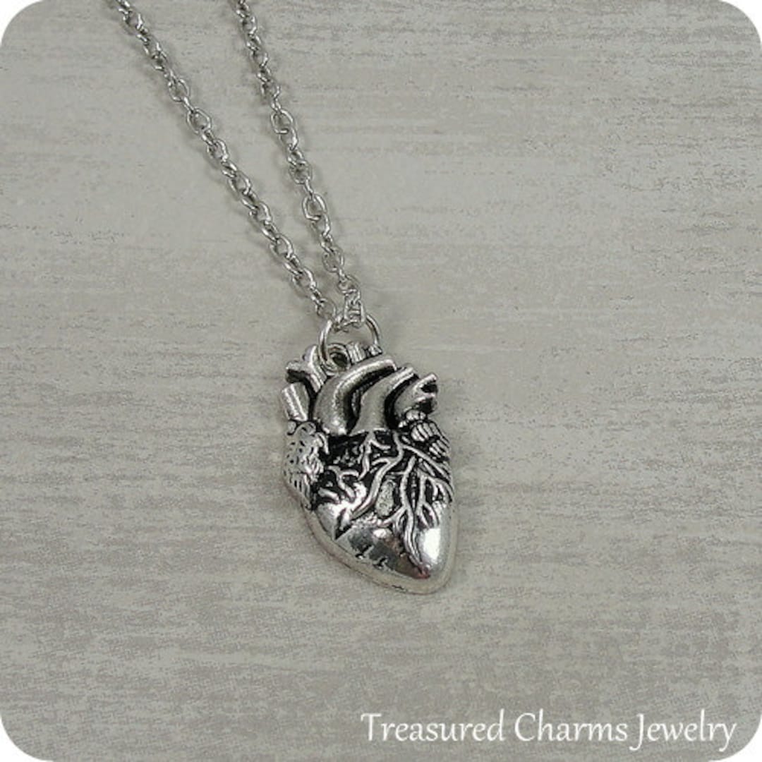 Human Heart Necklace, Silver Realistic Human Heart Charm on a Silver ...