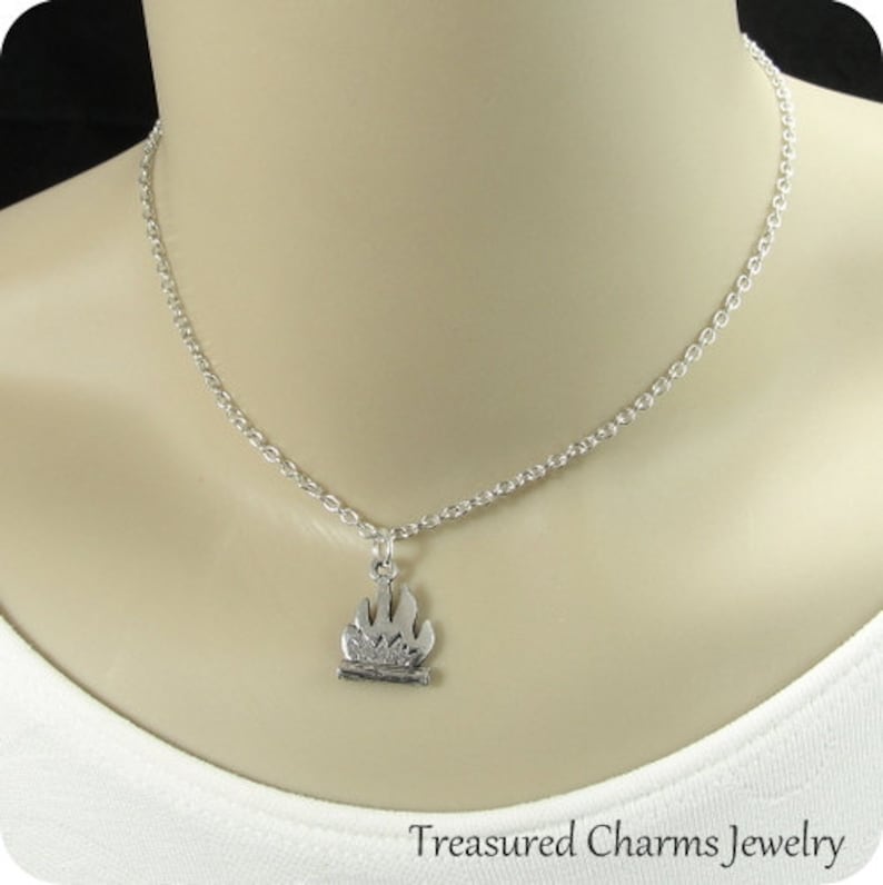 Campfire Necklace Silver Flaming Fire Charm on a Silver Cable - Etsy