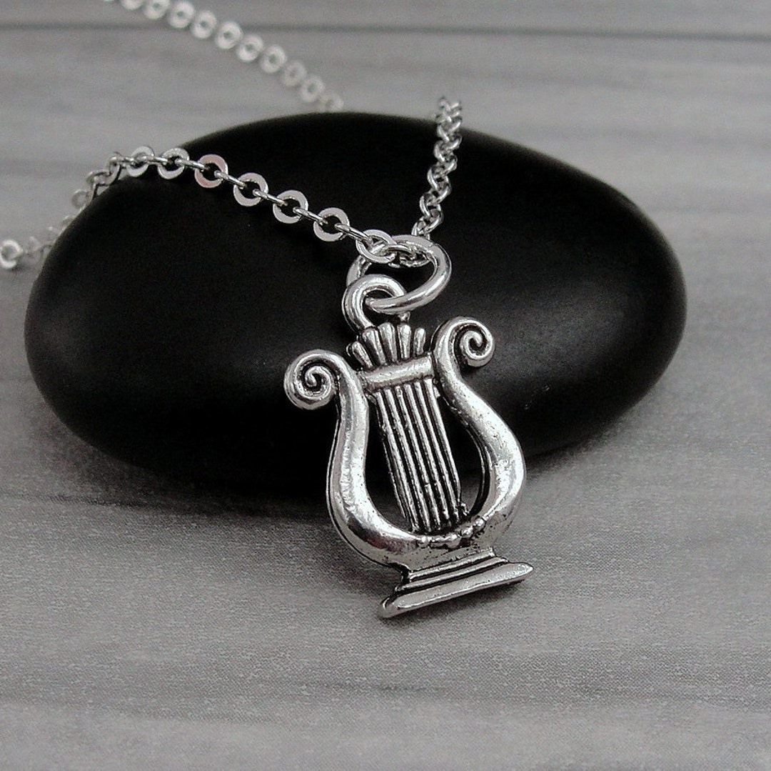Musical Lyre Necklace, Silver Plated Ancient Harp Charm Necklace, Greek ...