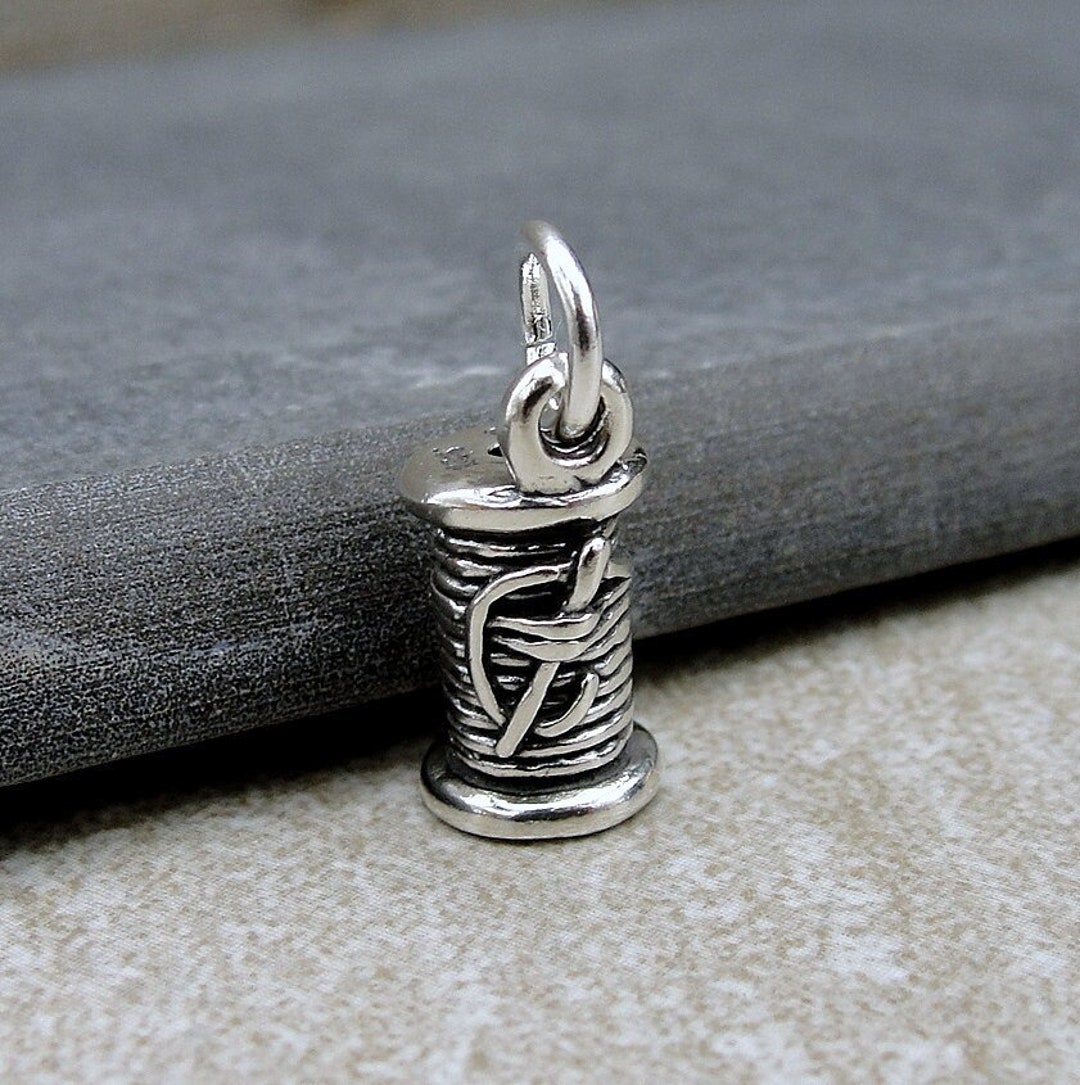 Spool of Thread Charm - Sterling Silver Needle and Thread Charm for ...