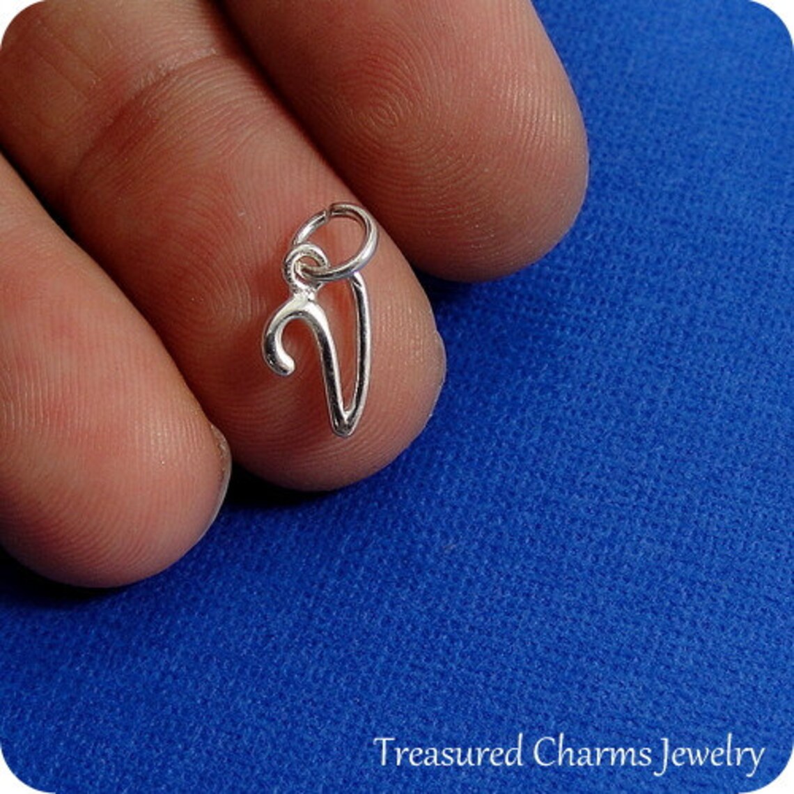 Script Letter V Initial Charm - Sterling Silver Cursive Letter V ...