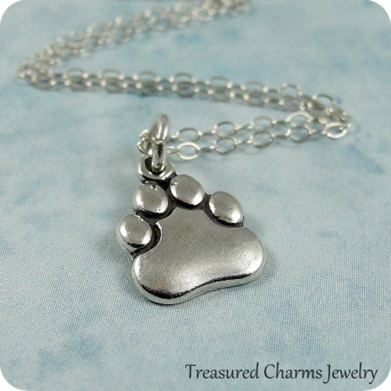 Paw Print Necklace Sterling Silver Paw Print Charm on a - Etsy