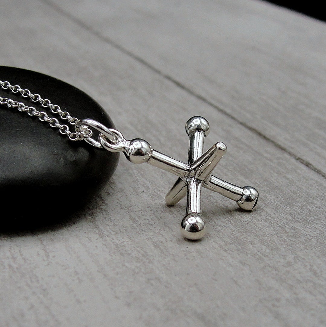 Toy Jack Necklace, 925 Sterling Silver 3D Toy Jacks Charm Necklace ...