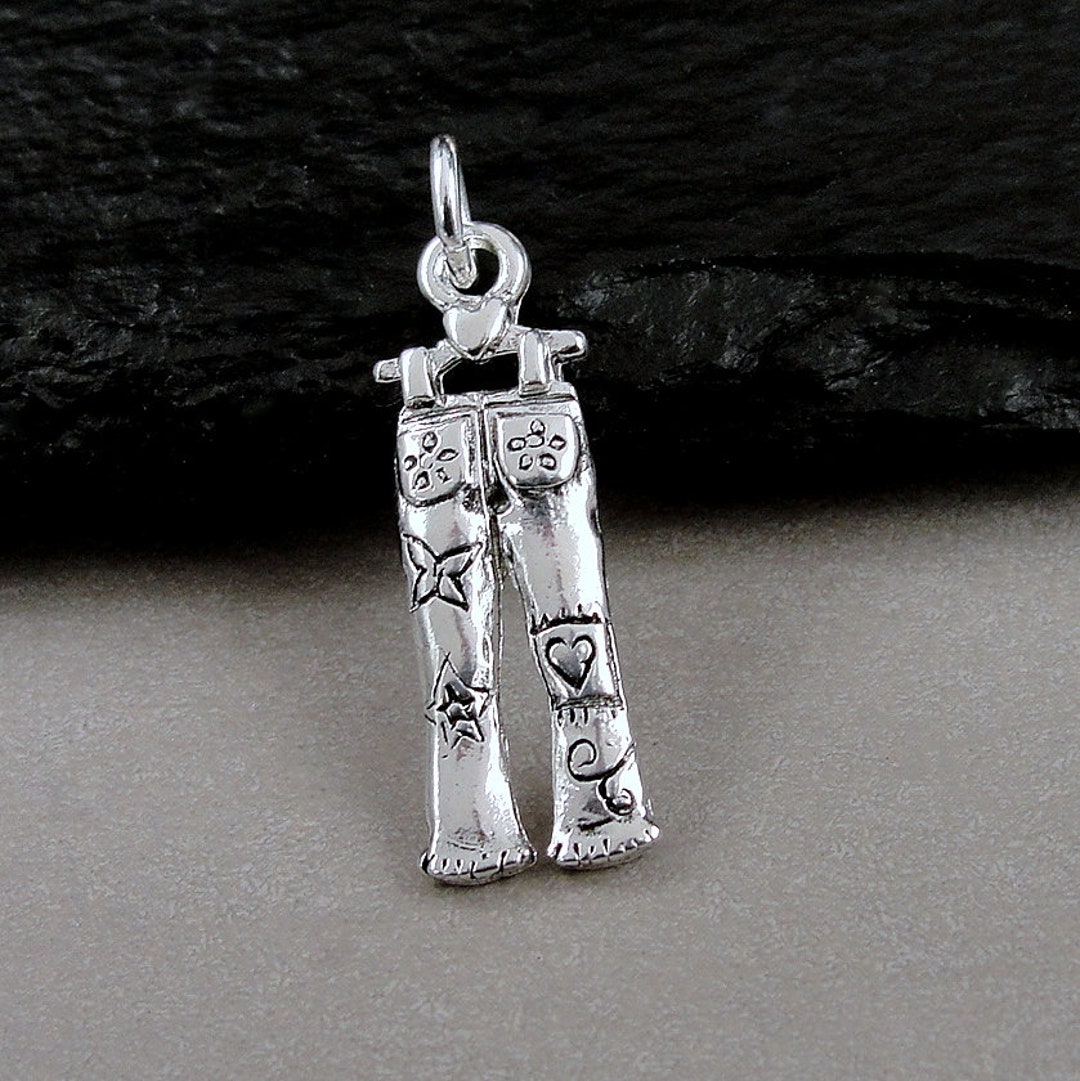 Blue Jeans Charm, Silver Denim Flare Jeans Charm, Hippie Charm, Bell ...