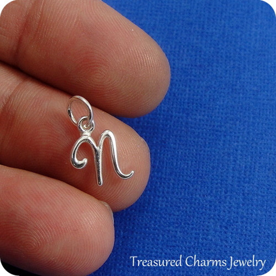 Script Letter N Initial Charm - Sterling Silver Cursive Letter N ...