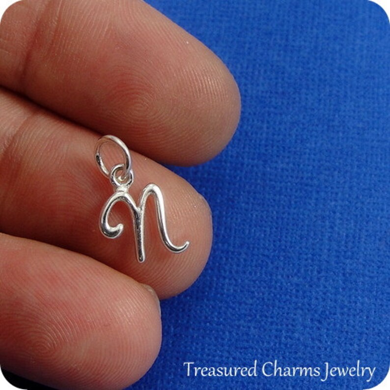 Script Letter N Initial Charm Sterling Silver Cursive Letter - Etsy