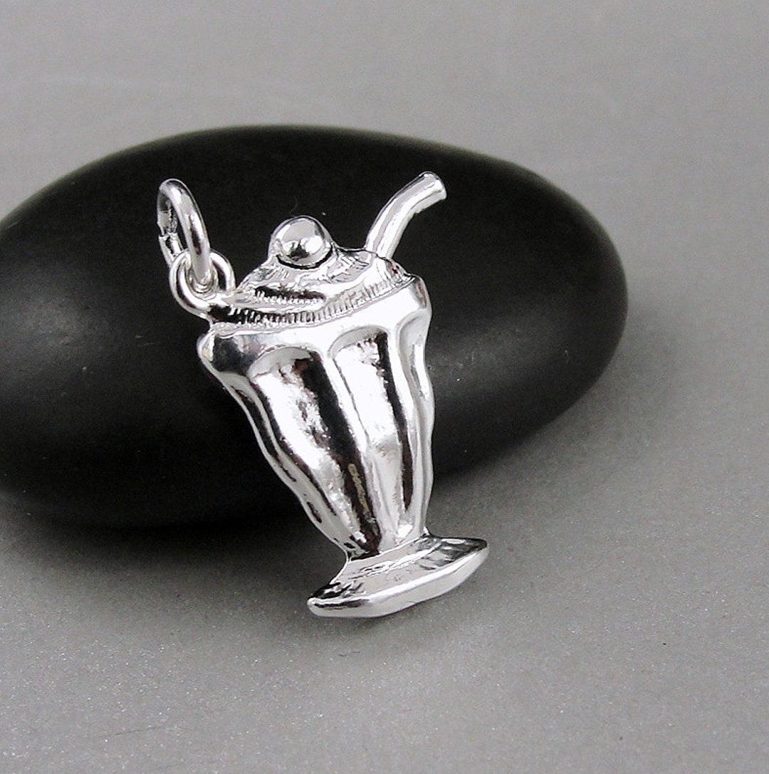 Milkshake Charm, Silver Millkshake Charm for Necklace or Bracelet, Ice ...