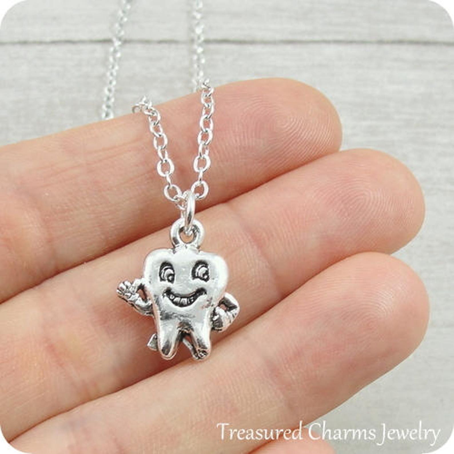 Tooth Necklace, Silver Smiling Tooth Charm on a Silver Cable Chain - Etsy