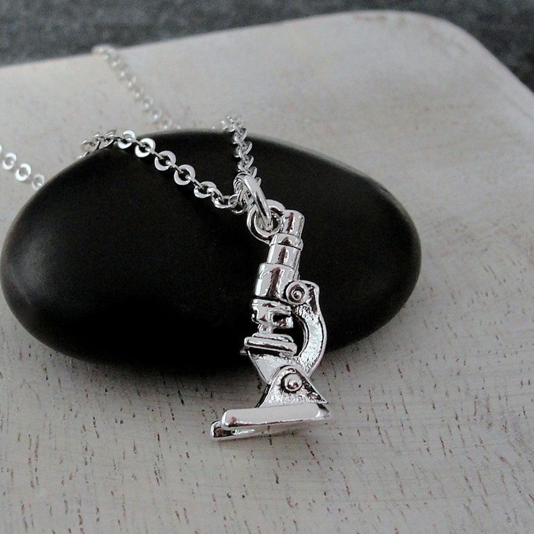 Microscope Necklace, Silver Plated 3D Microscope Charm Necklace ...
