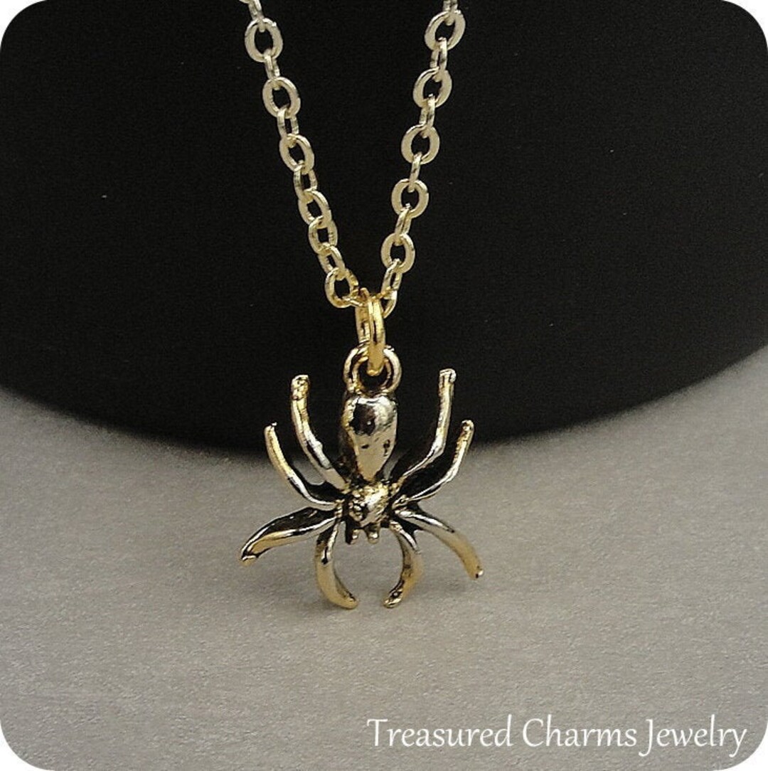 Tiny Spider Necklace, Gold Spider Necklace, Gold Spider Charm, Spooky ...