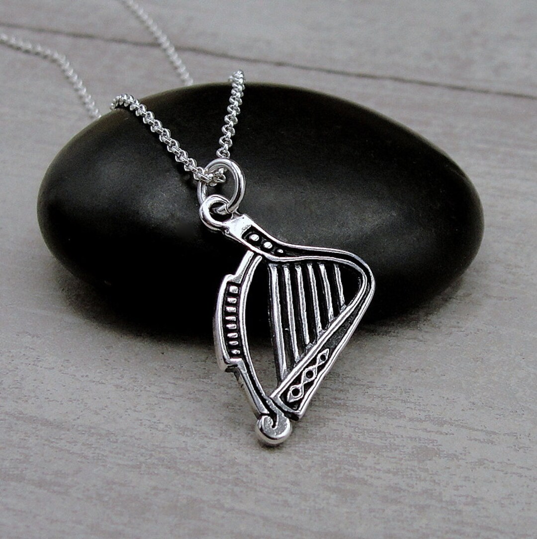 Harp Necklace, 925 Sterling Silver Harp Charm Necklace, Lyre Charm ...