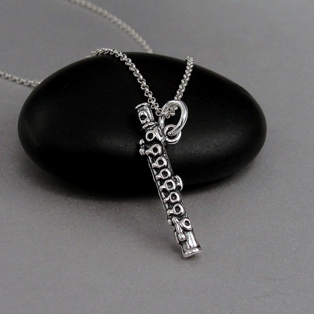 Sterling Silver Flute Necklace, Flute Charm Necklace, Piccolo Charm ...