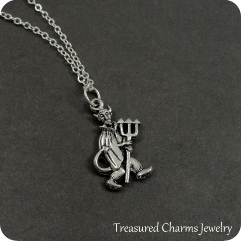 Devil With Pitchfork Necklace Silver Devil Charm on a Silver - Etsy
