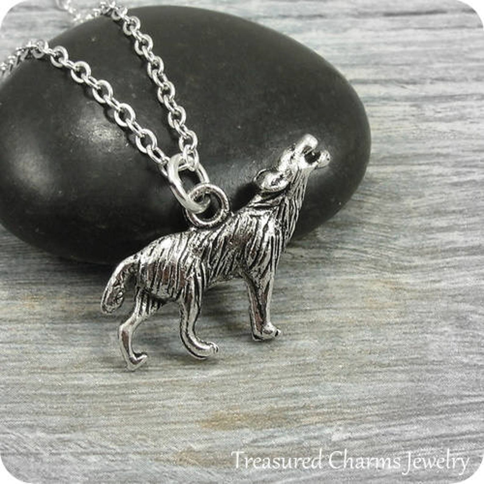 Howling Wolf Necklace Silver Wolf Charm on a Silver Cable | Etsy