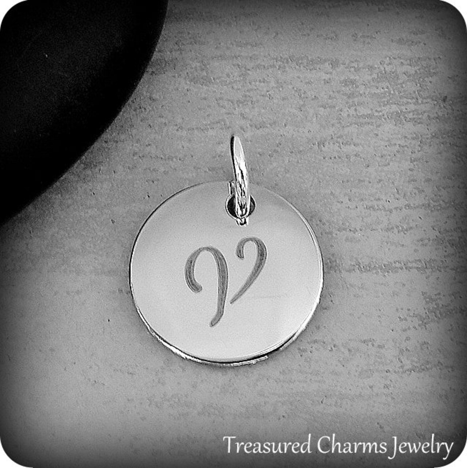 Stainless Steel Letter V Charm, Silver Engraved Letter V Round Disc ...