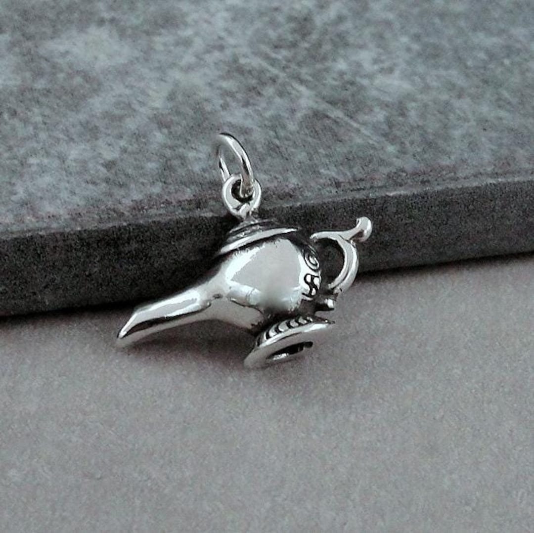 925 Sterling Silver Genie Lamp Charm, Magical Lamp Charm, Oil Lamp ...
