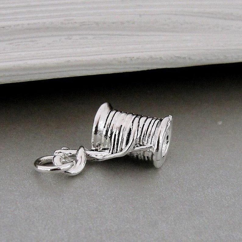 Sewing Charm, Silver Spool of Thread Charm for Necklace or Bracelet ...