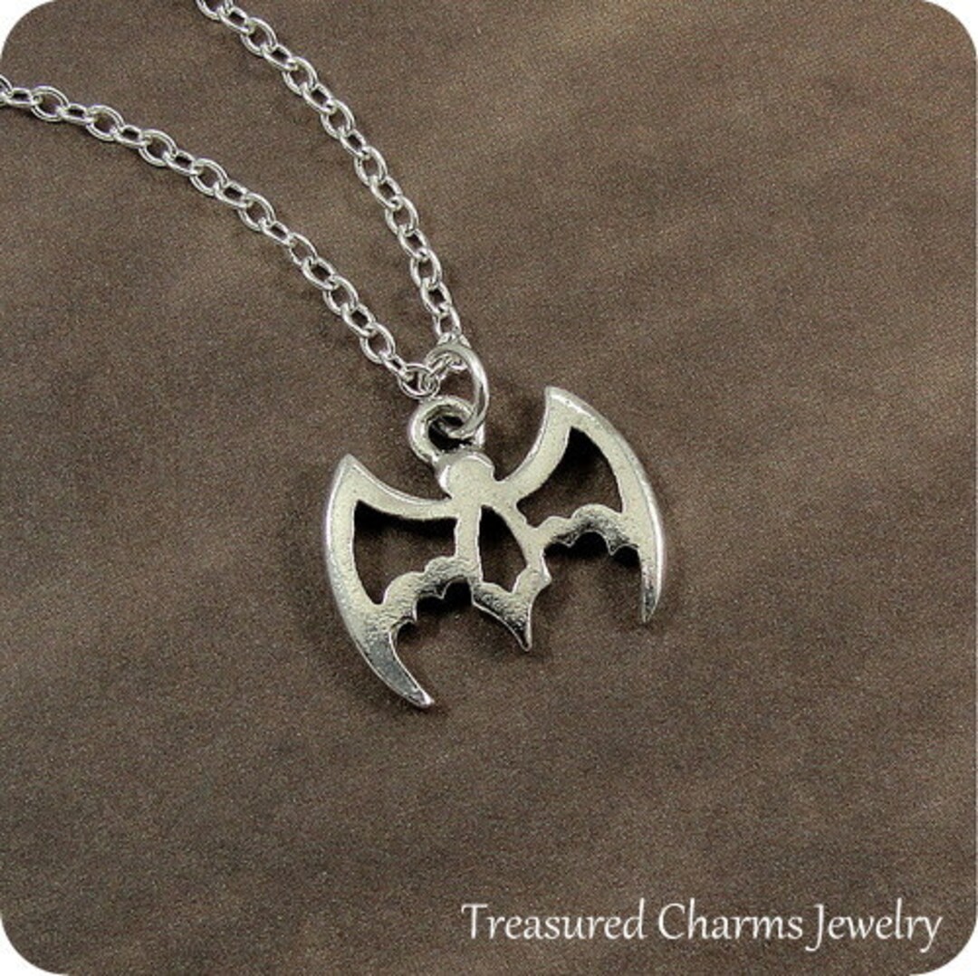 Bat Outline Necklace, Silver Flying Bat Charm on a Silver Cable Chain ...