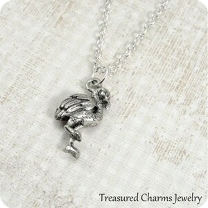 Pink Flamingo Necklace, Silver and Enameled Pink Flamingo Charm on a ...