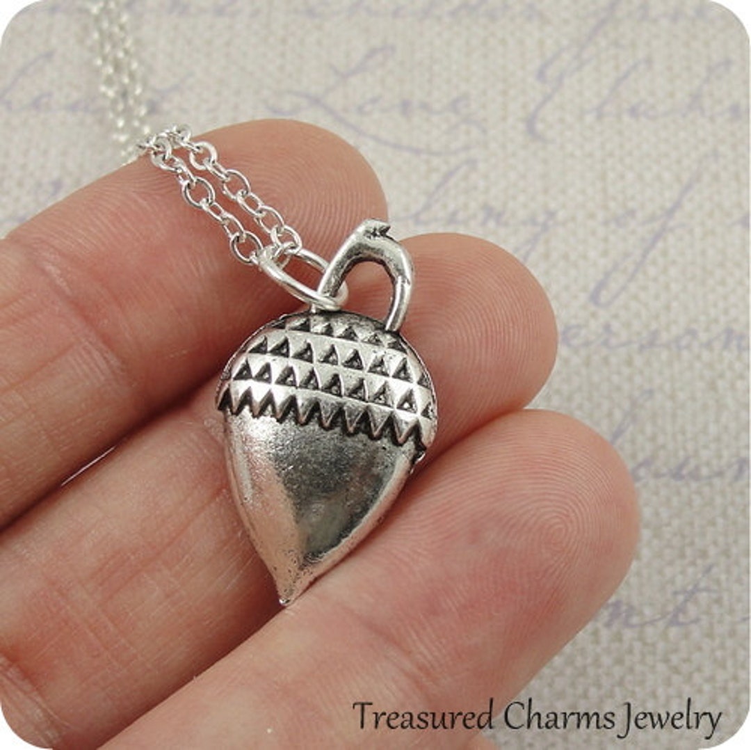 Collar de bellota, amuleto de bellota chapado en plata en una cadena de ...