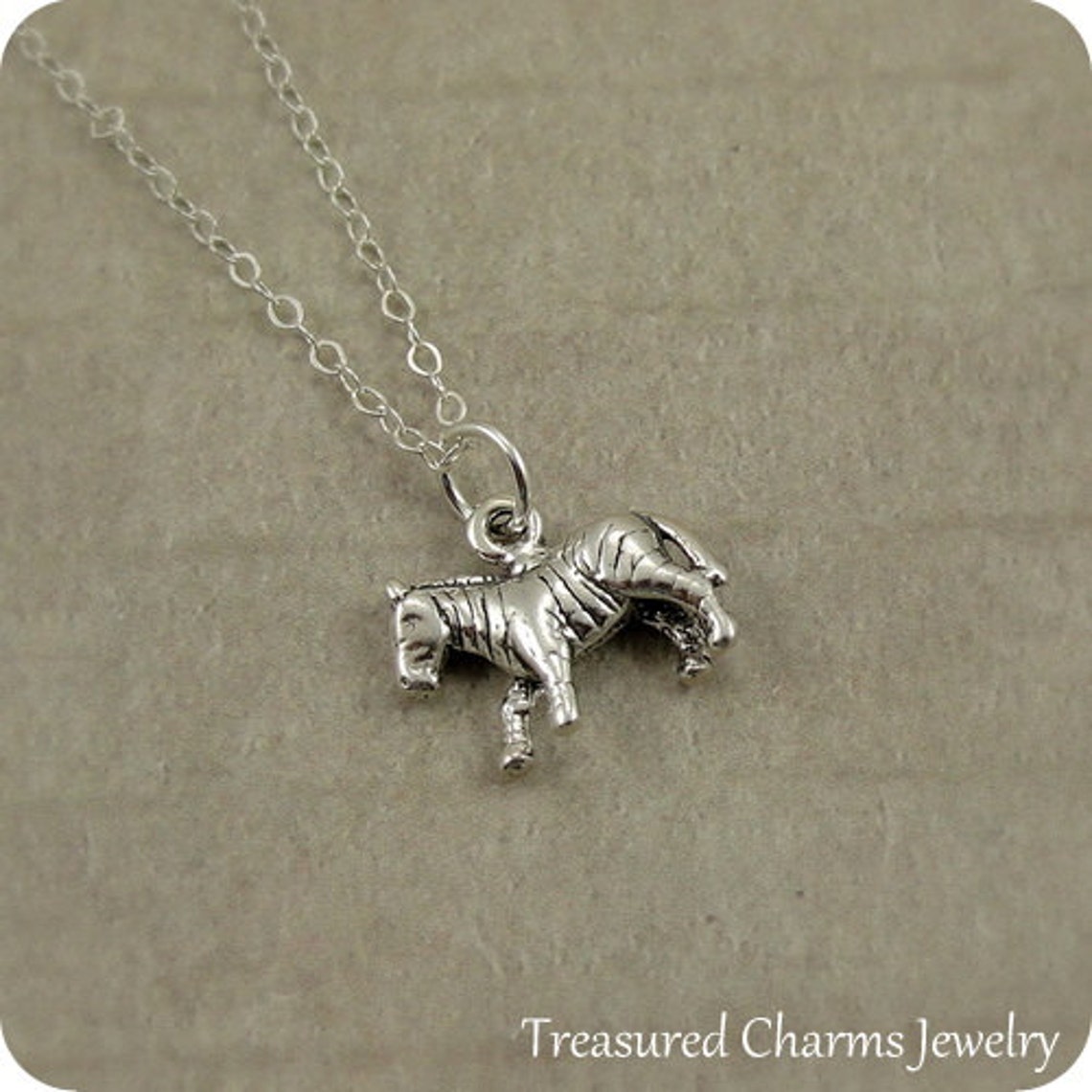 Zebra Necklace Sterling Silver Striped Zebra Charm on a - Etsy