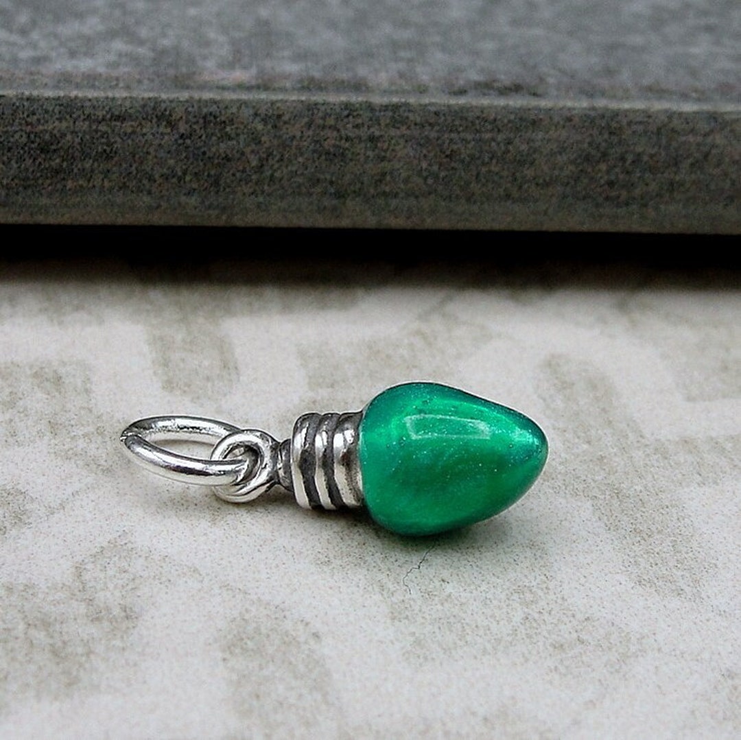 Tiny Green Light Bulb Charm, 925 Sterling Silver and Green Christmas ...