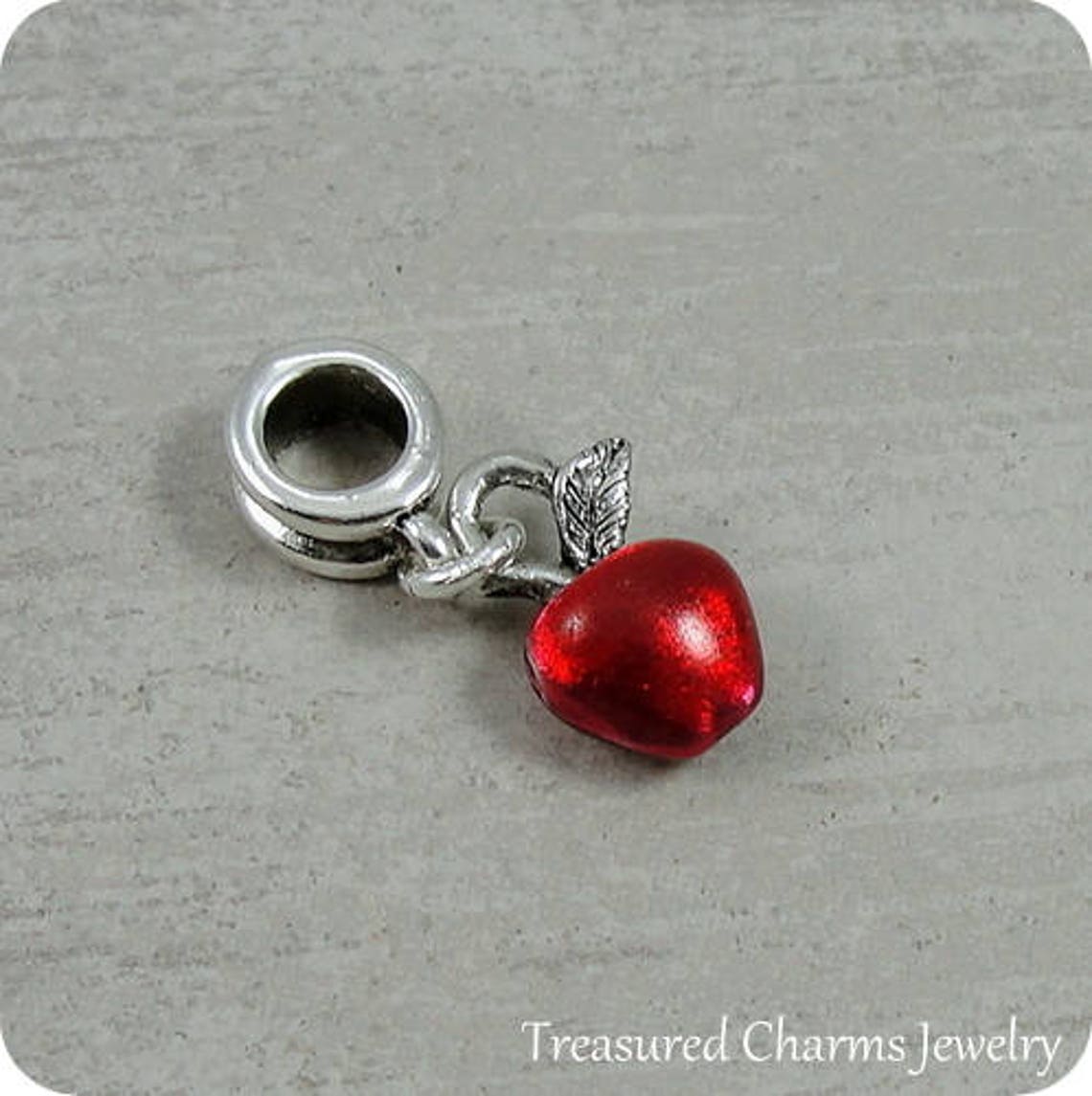 Red Apple European Dangle Bead Charm Silver and Red Apple | Etsy