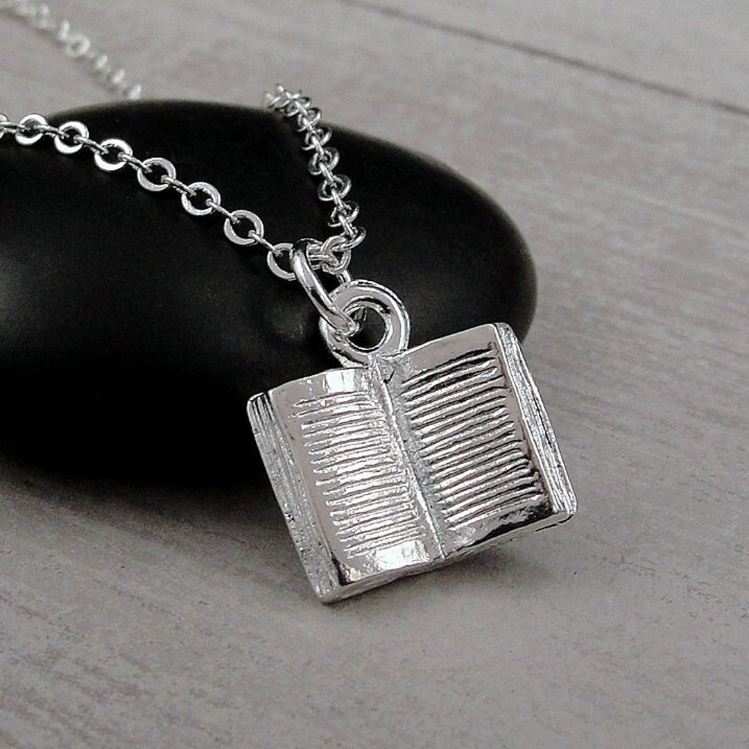 Open Book Necklace, Silver Plated 3D Book Charm Necklace, Author ...